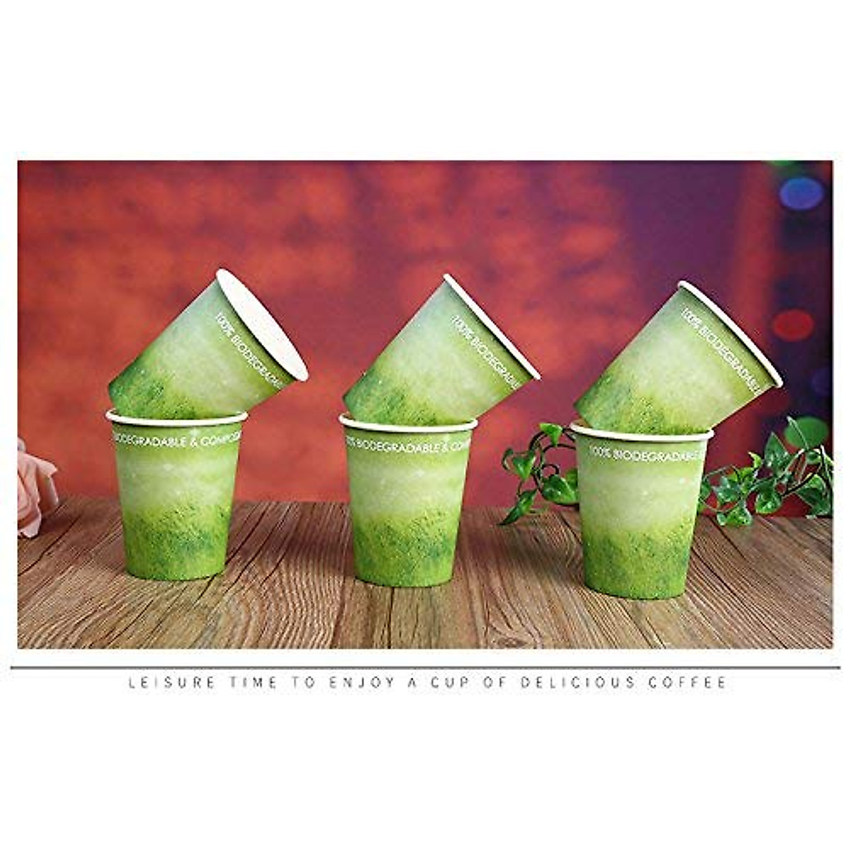 A+ DESIGN Special Green Grass Design Paper Hot Coffee Cups Eco-friendly,100% Blodegradable&Compostable (Green grass, 100 count, 8 oz)