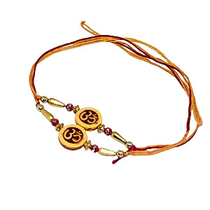 TheNext7 Set of 2 Rakhi for Brother, rakhee, Rakhi Gift for Brother, Rakhi Bracelet, Rakhi Thread, Rakhi for Bhai, Rakhi for Bhaiya Bhabhi, Om Pendant with Red-Golden Beads Rakhi.