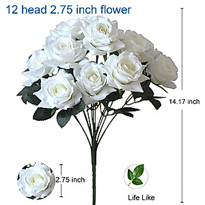 Artificial Rose Flower 12 Heads Bridal Bouquet Silk Rose Bulk for Wedding Home Valentine's Day Party Decor White Rose