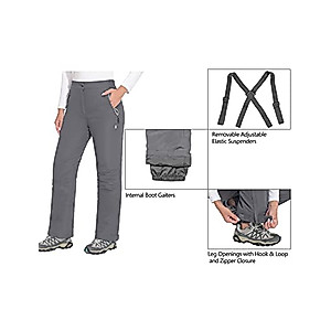 Little Donkey Andy Women's Ski Bibs Insulated Snow Pants, Water Resistant Snowboard Pants Winter with Detachable Suspenders (Iron Gate S)