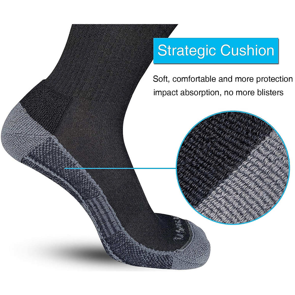 APTYID Men's Moisture Wicking Cushioned Crew Work Boot Socks, Size 9-12, Black, 6 Pairs