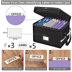 File Box with Wheels, Fireproof Document box with 5 Tabs & Inserts, Rolling File Organizer Cabinet for Home Office, Portable Collapsible File Storage with Lock for Hanging Letter/Legal Size Folder