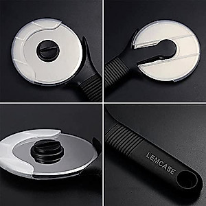 LEMCASE Pizza Cutter Wheel - Stainless Steel Pizza Cutter with Cover - Pizza Slicer with Sharp Blade and Ergonomic Silicone Handle, Dishwasher Safe | Black
