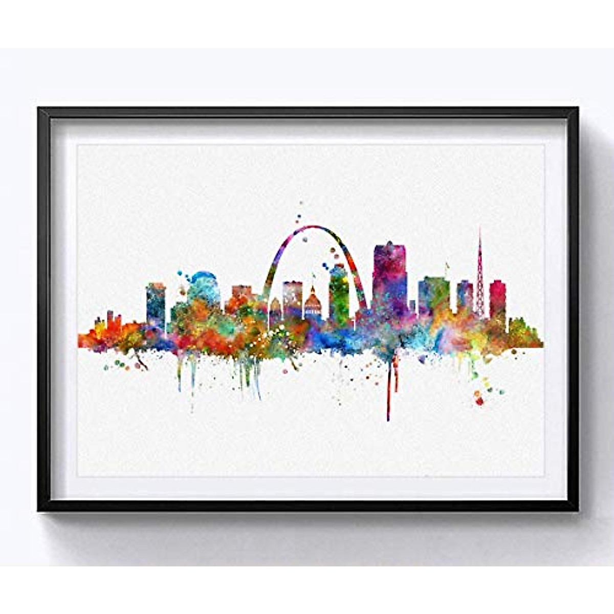 St. Louis Skyline Art Print Missouri Skyline City Watercolor Fine Art Paper St. Louis Wall Hanging Cityspace Wall Art Home Decor 8x10 inch Unframed (8X10INCH)