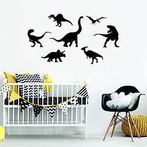 ANFRJJI Dinosaur World Wall Decal - PVC Removable Wall Sticker with Tyrannosaurus Rex, Pliosaur, Spinosaurus, Diplodocus, Brontosaurus, Pterosaur, Ceratosaurus, Triceratops, and Stegosaurus - Kids