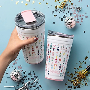 Swig Life 24oz Party Cup, Stackable Insulated Travel Coffee Tumbler with EZ Slider Lid, Cup Holder Friendly Travel Thermos, Stainless Steel 24 oz Tumbler, Reusable Coffee Mug (Lake Girl)