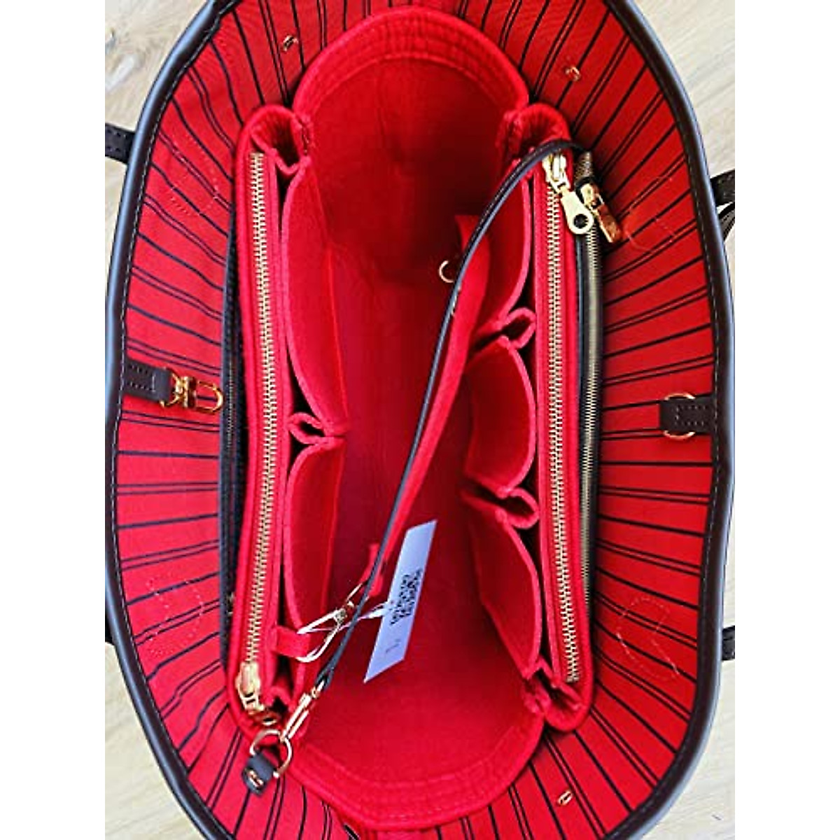 AlgorithmBags designed for LV Neverfull GM Purse Organizer Insert with Zippers Luxury Bag Shaper Liner (Cherry)