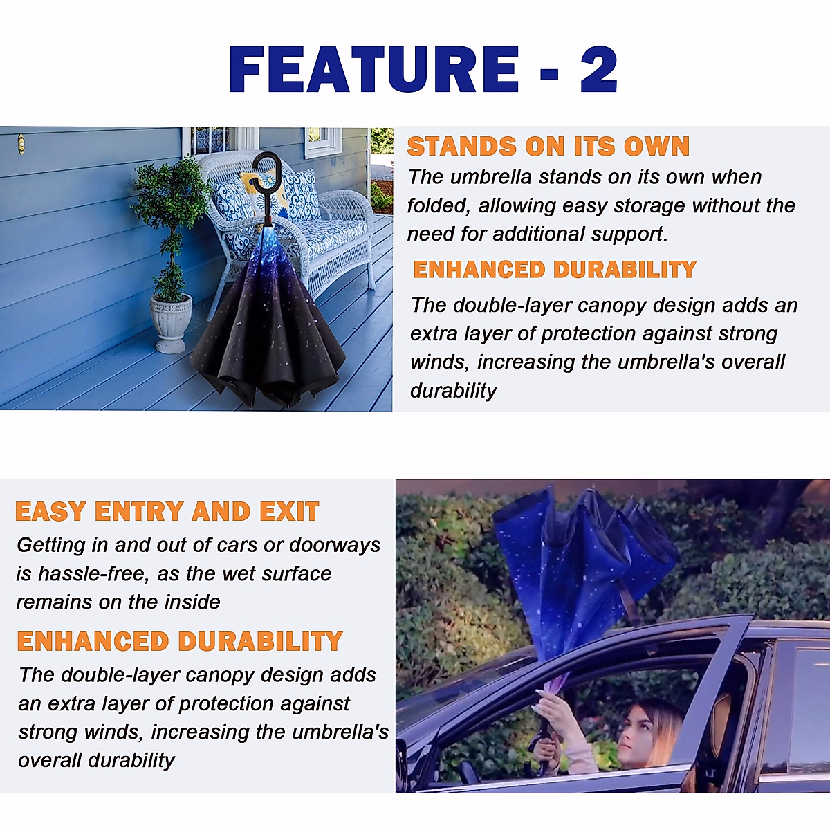 SIEPASA Spar. Saa Double Layer Inverted Umbrella with C-Shaped Handle, Anti-UV Waterproof Windproof Straight Umbrella for Car Rain Outdoor Use