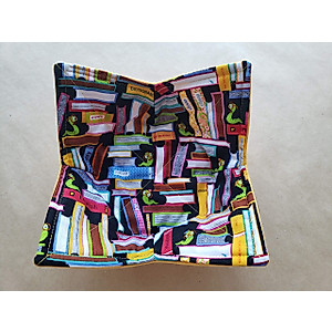 Bookworm Microwave Bowl Cozy Books Library Librarian Bibliophile Reversible Microwave Soup Bowl Holder Handmade Housewarming Hostess Gifts Under 10