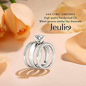 Jeulia 3 PC Ring Channel Wedding Set 2.5 Carat Round Cut Diamond Sterling Silver Band Rings CZ Cubic Zirconia Bridal Engagement Rings for Women (8)