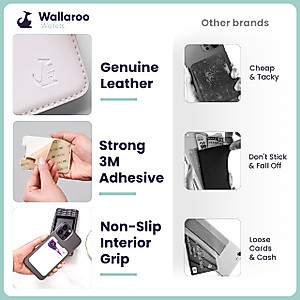 Premium Leather Phone Card Holder - Stick On Wallet for iPhone and Android Smartphones - Minimalist Style with Non-Slip Lining Secures Up to 3 Cards Kangaroo