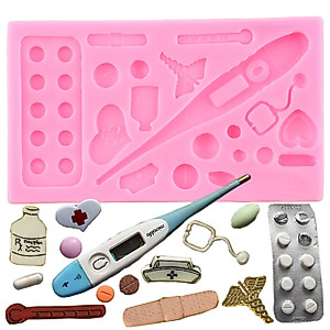 ZiXiang Medical Apparatus Tablet Silicone Molds Stethoscope Nurse Hat Fondant Molds For Cupcake Cake Topper Decoration Chocolate Candy Polymer Clay Gum Paste Set Of 3
