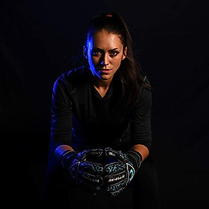 Renegade GK Triton Specter Goalie Gloves with Pro-Tek Fingersaves | 3.5+3mm Super Grip & 4mm Duratek | Black & Blue Soccer Goalkeeper Gloves (Size 5, Kids, Boys, Girls, Roll Cut, Level 2)