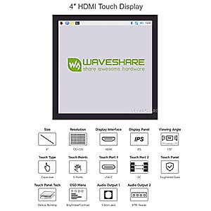 waveshare 4inch HDMI Capacitive Touch IPS LCD Display Compatible with Raspberry Pi 4B/3B+/3A+/2B/B+/A+/Zero/Zero W/WH/Zero 2W CM3+/4 720×720 Resolution Supports Jetson Nano/Windows