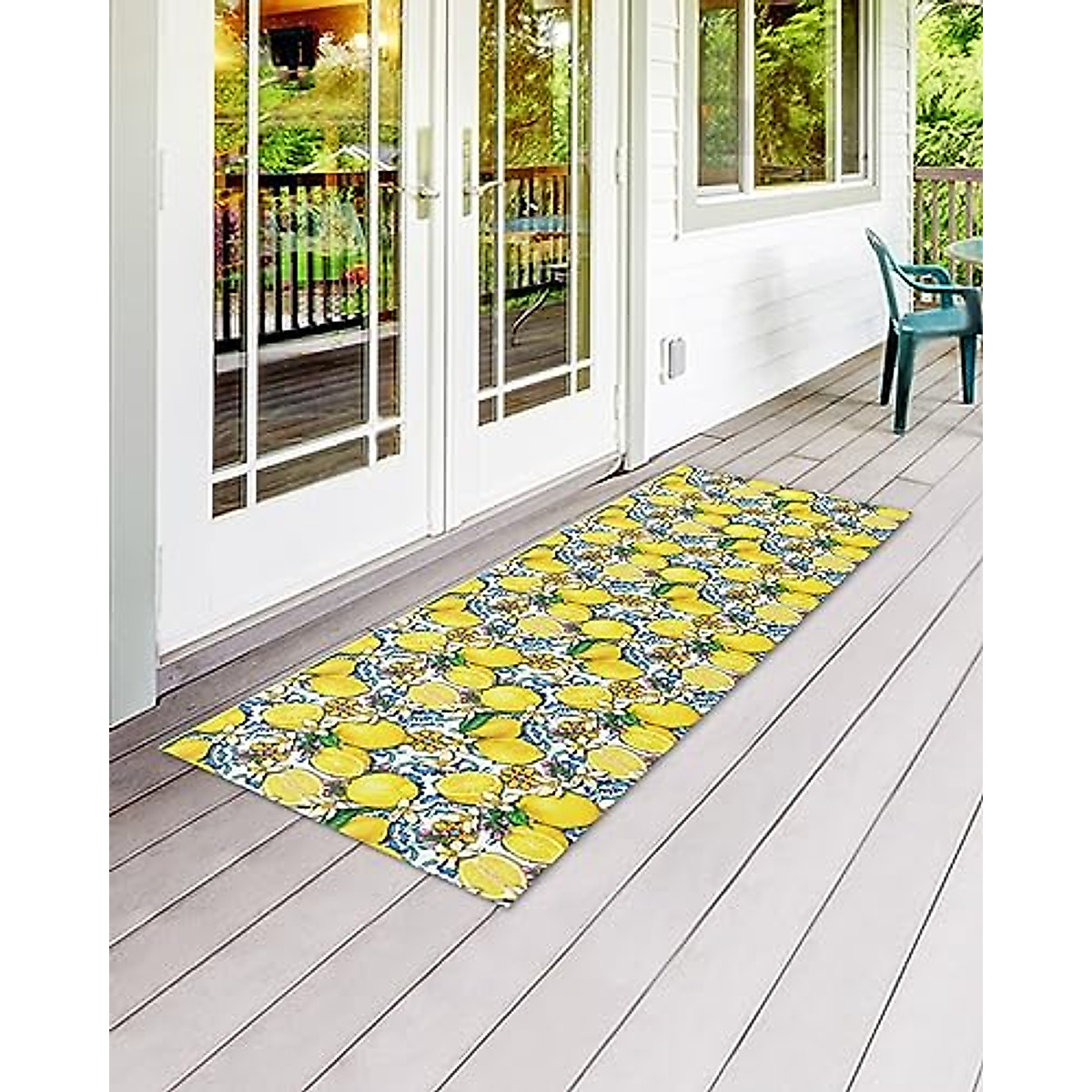 KITHOME Front Door Mat Lemon Tile Background Indoor Outdoor Entrance Doormat Washable Floor Mats for Front Door Bathroom Kitchen Runner Rugs 16x47 Inch