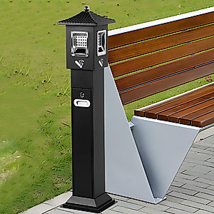 AIWFL 47" Height Outdoor Trash Receptacle, Commercial Trash Can, Standing Garbage Can Large Waste Trash Container Bin for Cafeterias Office Patio Backyard Pub Club Garage (Black)