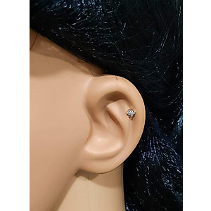 Demira Jewels Natural Diamond 14K White Gold Flower Nose Pin, Lip Labret, and Monroe Ring Stud Screw - 8mm Long, 16 Gauge Post