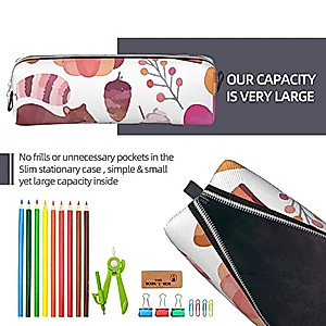 allgobee Pu Leather Pencil Bag Pen Case Autumn-Watercolor-Squirrel-Hedgehog Students Stationery Pouch Pencil Holder Desk Organizer