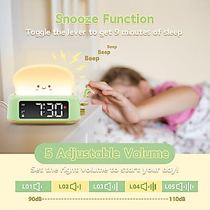 Kids Alarm Clock, Digital Alarm Clock for Bedrooms, Cute Toast Night Light, Timer, Snooze, Adjustable Brightness, Small Bedside Clock for Kids Girls Boys Teens Birthday Room Decor