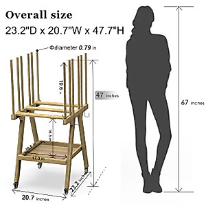 Art Storage Rack with Supply Storage Organizer on Wheels, Art Drying Rack, Artist Gallery Portable Display Rack for Posters, Artwork, Prints, Canvas, Panels (Bamboo, 20.7''W x 23.2''D x 47.7''H)