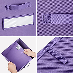 artsdi Set of 10 Storage Cubes,Foldable Fabric Cube Storage Bins with 10 Labels Window Cards & a Pen,Baskets Containers for Shelves, Closet Organizers Box for Home & Office,Purple