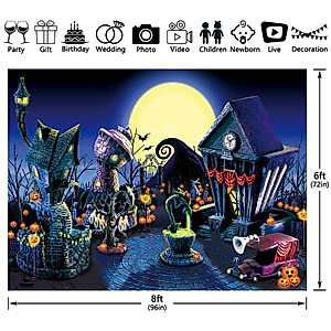 ZTHMOE 8x6ft Halloween Nightmare Themed Party Photography Backdrop Pumpkin Moon Town Background Birthday Baby Shower Christmas Party Decorations Photo Tapestry Props