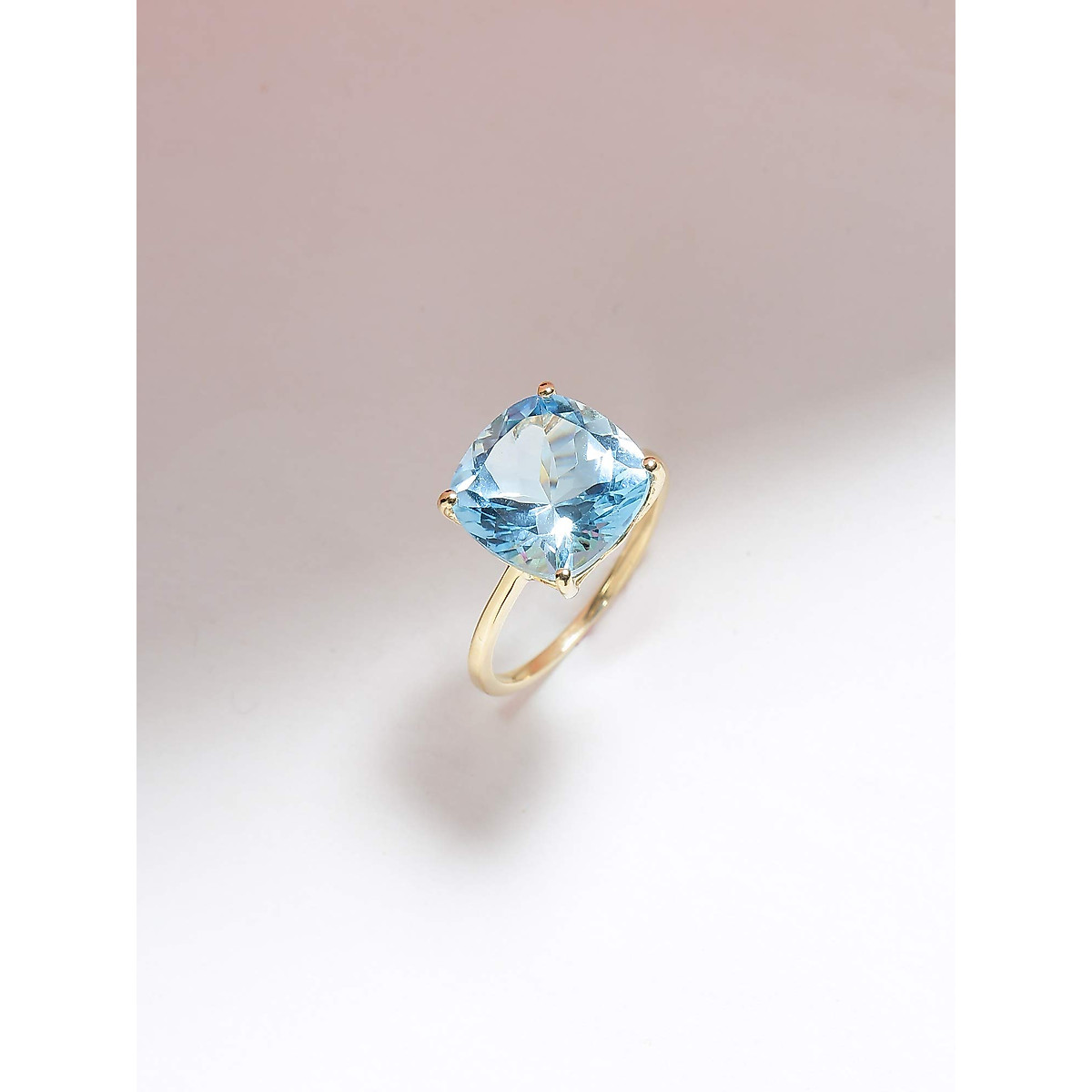 YoTreasure Sky Blue Topaz Solid 10K Yellow Gold Bold Ring Jewelry