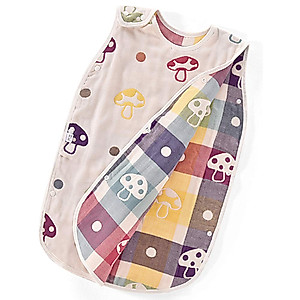 CYUURO Baby Sleeping Bag 4 Layered Cotton Gauze Vest Wearable Blankets Breathable,Mushrooms,7545cm