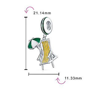 Tropical Vacation Travel Colorful Umbrella Beach Lounge Chair Dangle European Charm Bead For Women Enamel .925 Sterling Silver Fits European Bracelet
