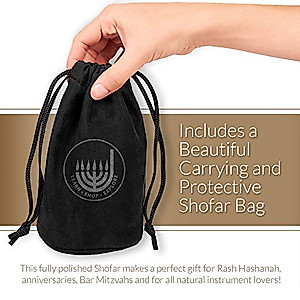 KOSHER ODORLESS NATURAL SHOFAR | Genuine Rams Horn | Smooth Mouthpiece for Easy Blowing | Includes Velvet like Drawstring Bag and Shofar Blowing Guide (12”-14”)