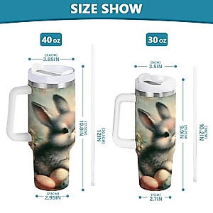 Maunzc 40 oz Tumbler with Handle and Straw, Insulated Stainless Steel Travel Mug with Lid for Coffee, Iced Tea, Water, Gift for Men Women (Cute Easter Bunny)