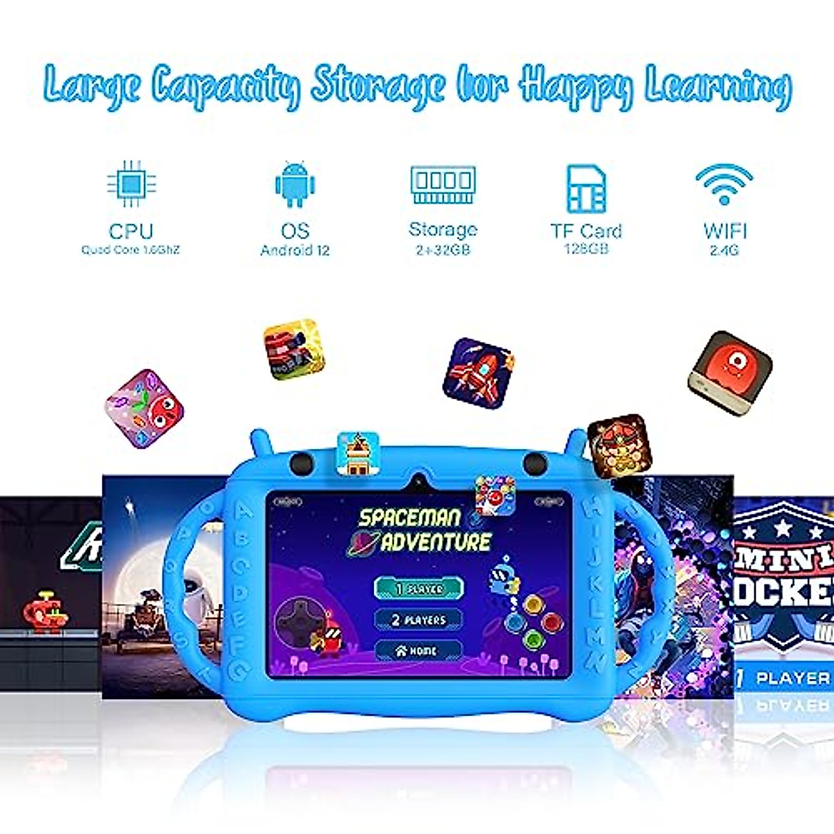 Kids Tablets 7in Android 11 Tablet for Kids Age 3-12,Quad Core 2GB RAM 32GB ROM Toddler Tablet with Shock-proof Case,Parental Control, Pre-installed Kids Educational APP,HD Screen,Dual Camera(Blue)