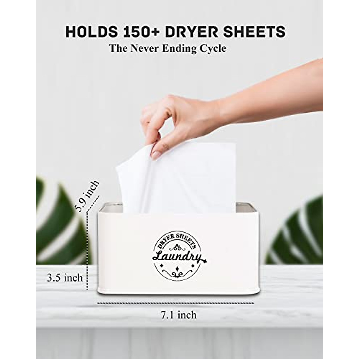 Dryer Sheet Holder with Hinged Lid for Laundry Room Organization. Metal Dryer Sheet Dispenser Container, Farmhouse Laundry Room Decor and Accessories for Dryer Sheets Holder, Cream