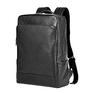 Men's 14 inch Laptop Backpack Multi-Pocket Genuine Leather Bookbag Casual Daypack for Commuter Work Business Travel (Black)
