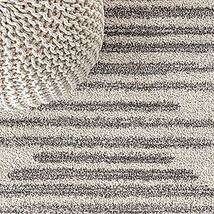 JONATHAN Y MOH205A-8 Aya Berber Stripe Geometric Indoor Farmhouse Area-Rug Bohemian Minimalistic Striped Easy-Cleaning Bedroom Kitchen Living Room Non Shedding, 8 X 10, Cream,Gray