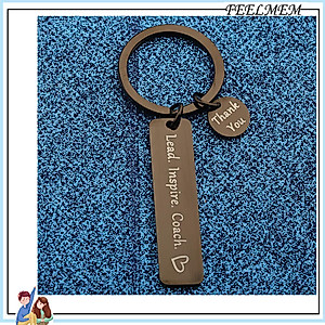 FEELMEM Coach Keychain - Stainless Steel Lead Inspire Thank You Gift for Cheer/Football/Baseball/Volleyball/Track Coach (Black)