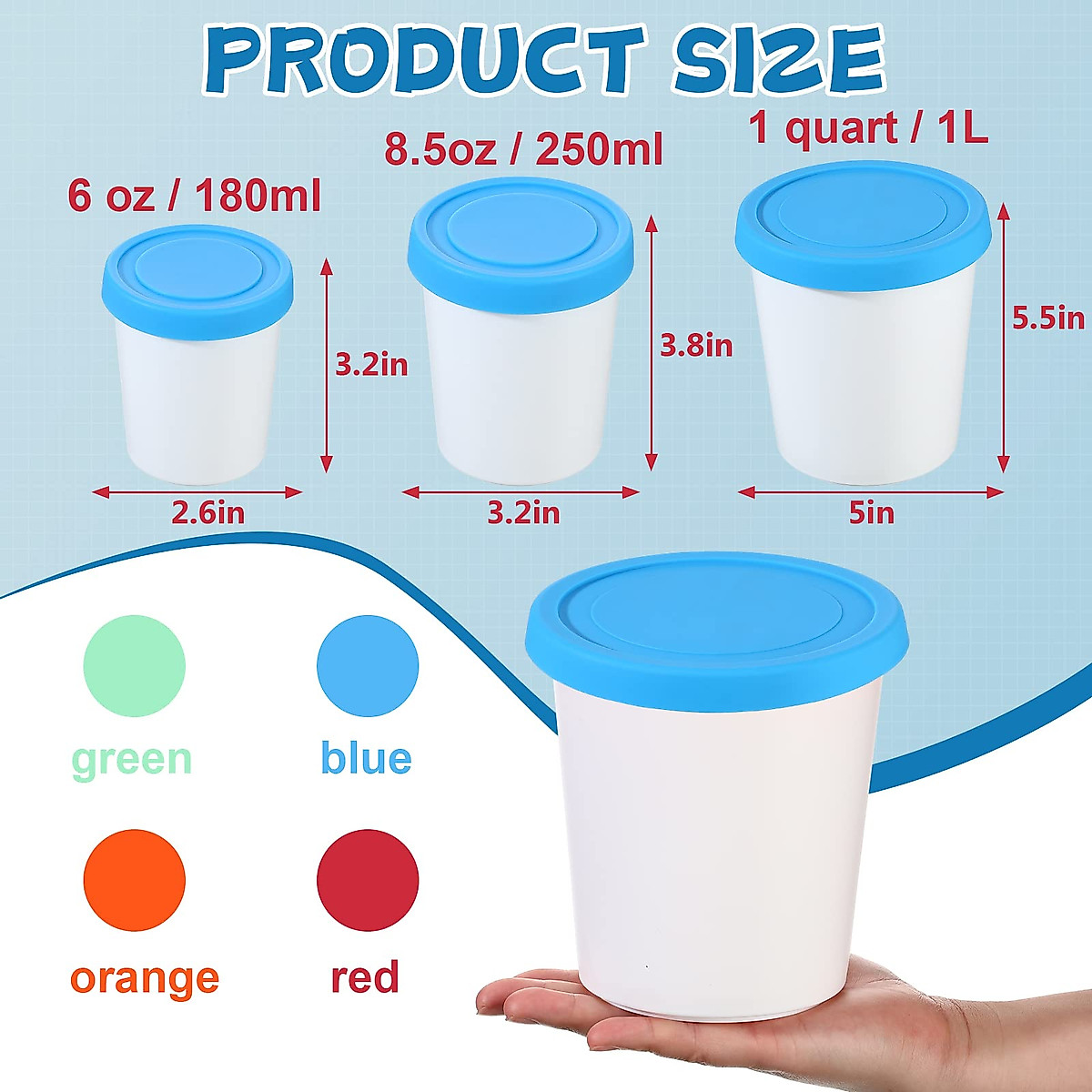12 Pieces Ice Cream Containers Reusable Homemade Ice Cream Storage Containers with Silicone Lids 1 Quart 8.5 oz 6 oz Plastic Ice Cream Tub Assorted Freezer Storage Tubs for Yogurt Sorbet Gelato