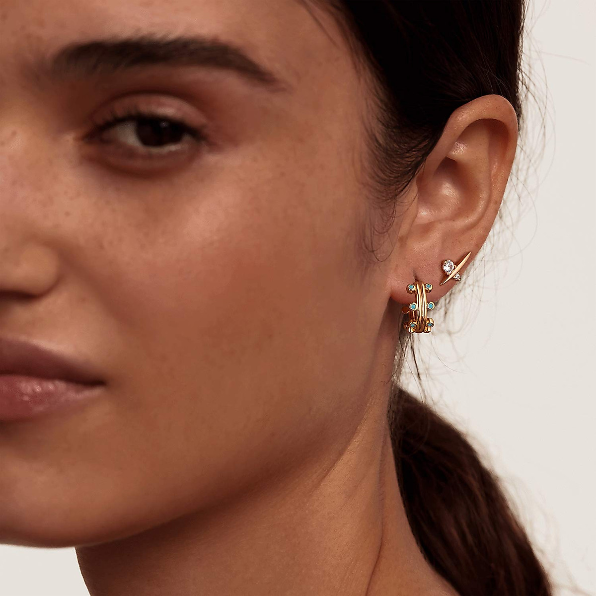 MYEARS Women Evil Eye Earrings Gold Stud Diamond Cubic Zirconia 14K Gold Filled Small Simple Handmade Hypoallergenic Everyday Protection Jewelry