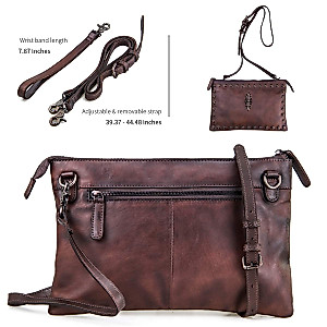 LETEULO Wallets for Women Genuine Leather Card Organizer Dip Dye Coin Purse Ladies Ultrathin Wallets (Coffee) AND Womens Crossbody Bag Vintage Shoulder Bag Leather Clutch Handbags Purse (Coffee, L)