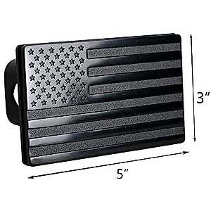 MULL USA Flag Metal Trailer Hitch Cover with Anti-Rattle Locking Pin (Fits 2" Receivers, Black)