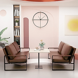 AWQM PU Leather Loveseat Set of 2, Accent Chair Middle Age Couch Upholstered Sofa with Removable Cushions and Armrest Velcro for Mini Lounge Home & Office, Chocolate