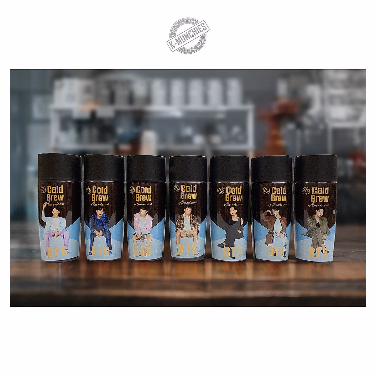 K-Munchies Paldo BTS Coffee - 7 x 270 mL BTS Cold Brew Coffee Americano Premium Package - Bottled Cold Coffee Drink - Instant Canned Coffee Cold Brew Beverages Featuring South Korea's Bangtan Boys