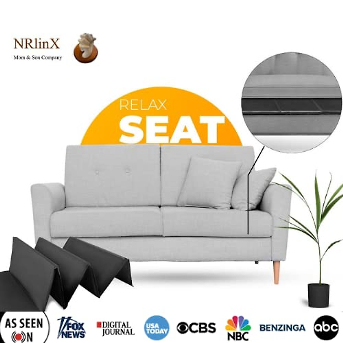 NRlinX™ Sofa Cushion Support Board Extra Long Dimension Prevent Sagging Sofa & Posture Support & Cushion Seat & Adjustable/Foldable Sofa Support Boards (67X20X0.3 in) Approved for Long Sofa