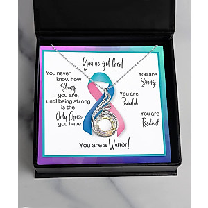 Thyroid Cancer Warrior Necklace - Gift for Support, Fighter, Survivor - Blue, Pink and Teal Ribbon Awareness - Jewelry for Post-Surgery, Chemo Patient