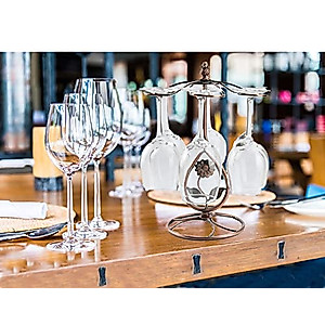 Hongiuia Wine Glass Holder - Freestanding Tabletop Metal Art - 6 Cup Storage Rack for Kitchen Bar Decor Easy Access and Storage for Wine Glasses - Bronze