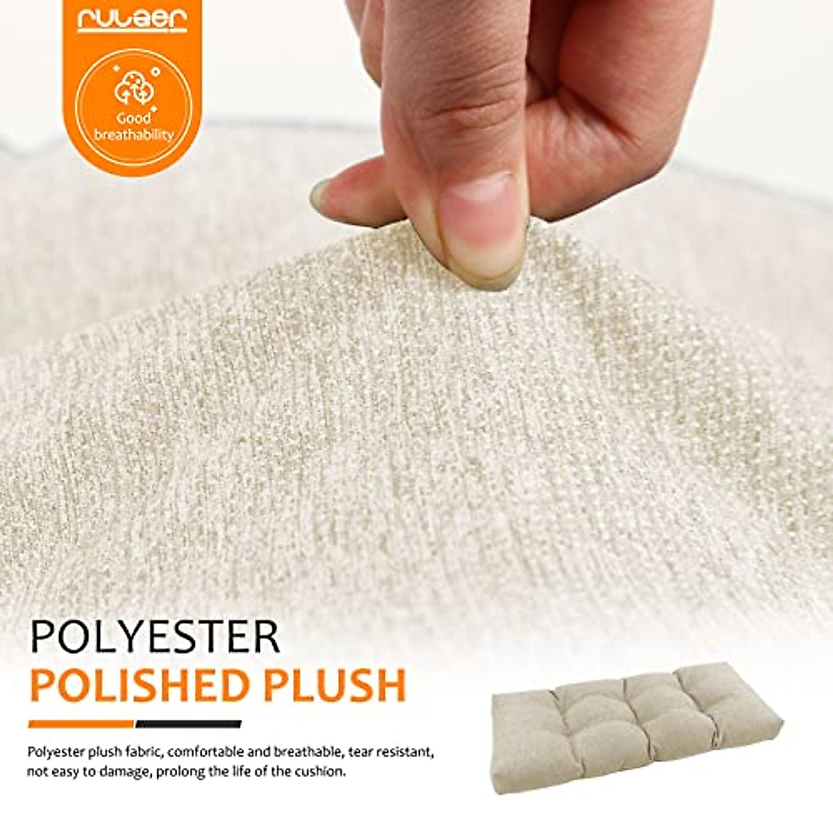 RULAER Indoor/Outdoor Tufted Bench Cushion 42x14'' for Patio Furniture Soft Comfortable Window Seat Cushions for Multi-Scene Durable Non-Slip Washable Garden Patio Swing Furniture Pads,Beige