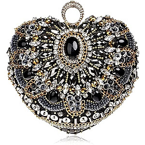 Purses & Totes, Evening Clutches & Crossbody Bags Evening Clutch Bags Beads Clutch Heart Shape Black Autumn Women Crystal Rhinestone Bag Formal Dress Handbags