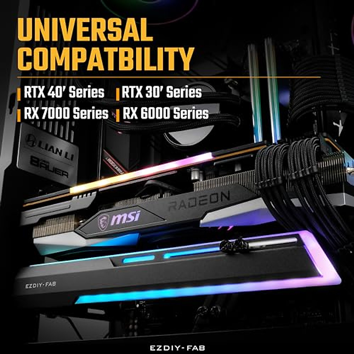 EZDIY-FAB 5V ARGB GPU Holder Brace Graphics Card GPU Support Video Card Holder Bracket, Strenchable Structure, Video Card Sag Holder/Holster Bracket Support RX7990XTX, RTX4090, Black-341