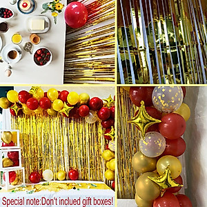 WECEPAR Balloon Garland Arch kit 84 pcs with Ruby Red and Gold Balloon, Star Balloon Confetti Balloons Gold Sequin Table Runner and Background Curtain for Birthday Party, Wedding, Christmas, New Year