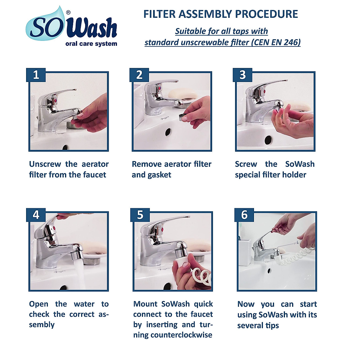 Water Flosser SOWASH WATERJET, Faucet Oral Irrigator Dental Water Floss, It Connects Directly to The Faucet, Non-Electric Dental Irrigator, Italian Product